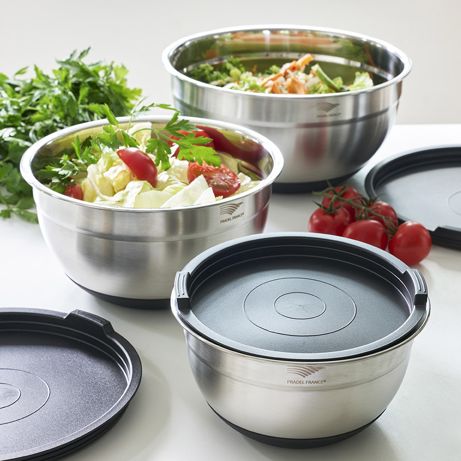 Lot de 3 saladiers inox avec couvercles | Pradel France