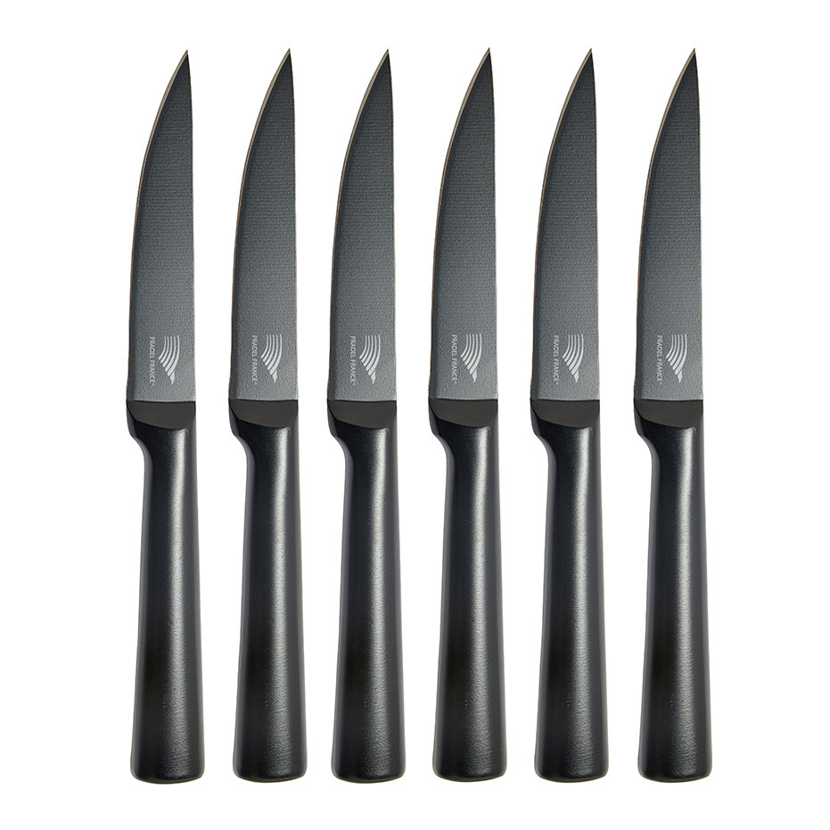 Set de 6 couteaux à steak tout inox noir | Pradel France