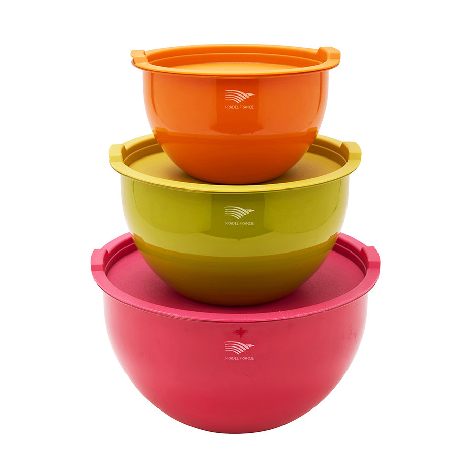 Lot de 3 saladiers inox multicolores avec couvercles | Pradel France